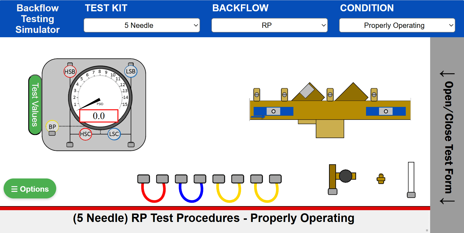 Backflow Testing Simulator for ABPA & AWWA Certification Exam